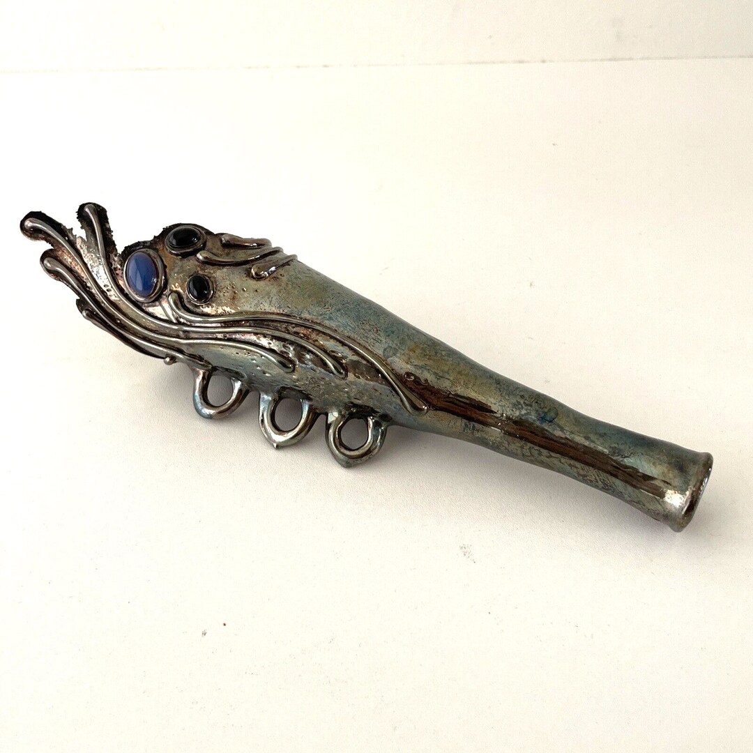 Vintage Domar Blown Glass Cornucopia Art Glass Sterling SILVER Overlay ...