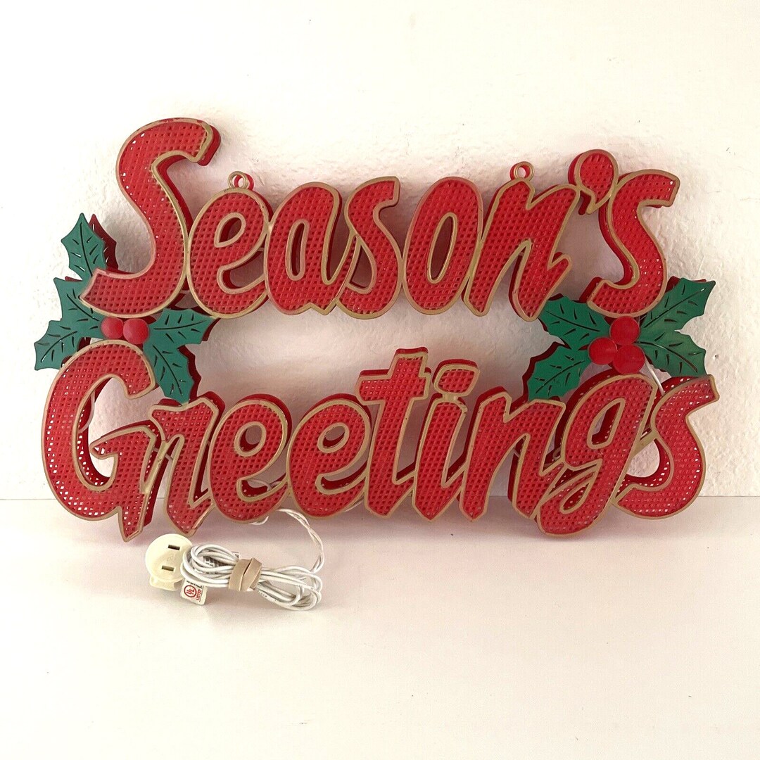 Vintage Season's Greetings Light up Sign Wall Hanging Christmas Indoor ...