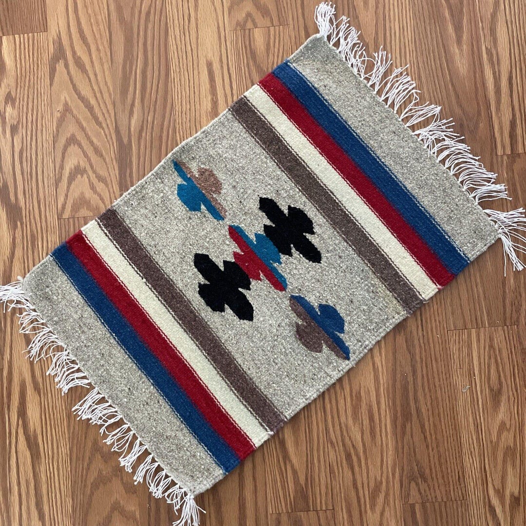 Small Vintage Chimayo Wool Rug / Wall Hanging Handmade Table Runner 13 ...