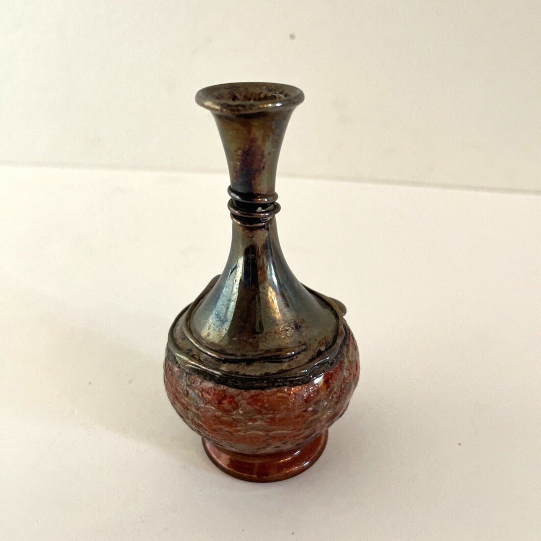 Small Vintage Domar Blown Art Glass Vase Sterling Silver Overlay 3.75 ...