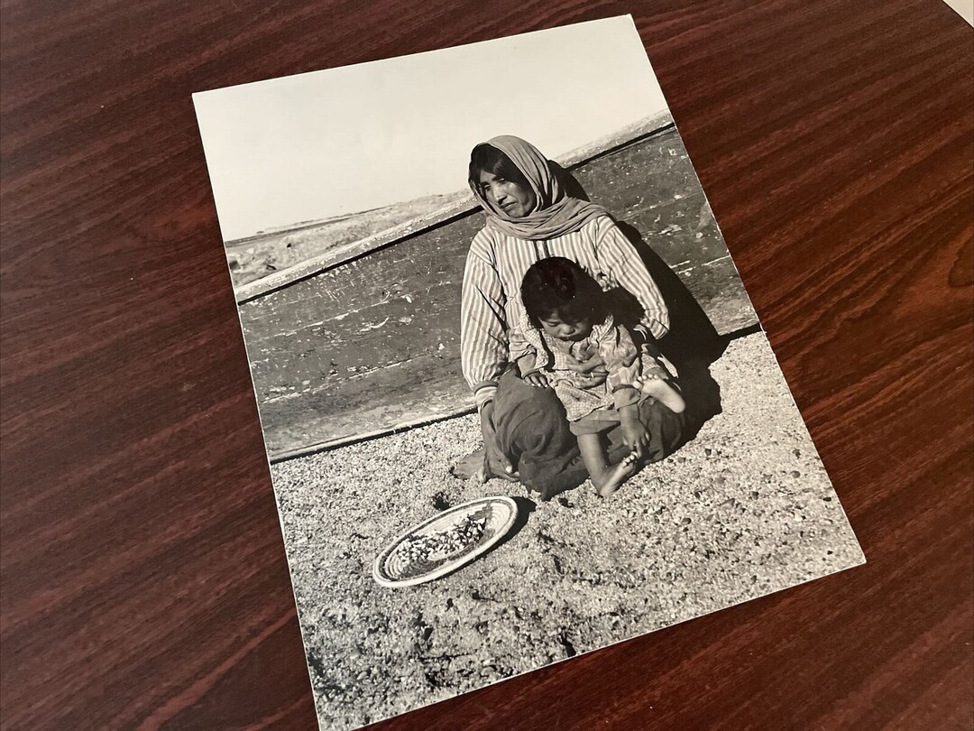 Vintage Photograph Native American Seri Woman & Child Gathering Stone ...