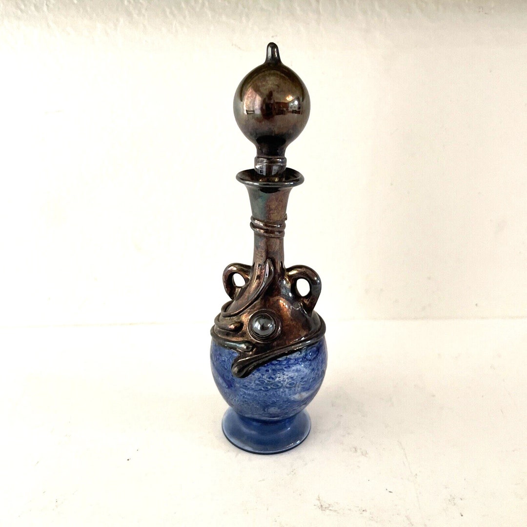 Blue King Solomon Finds Blown Glass Perfume Bottle Sterling SILVER ...