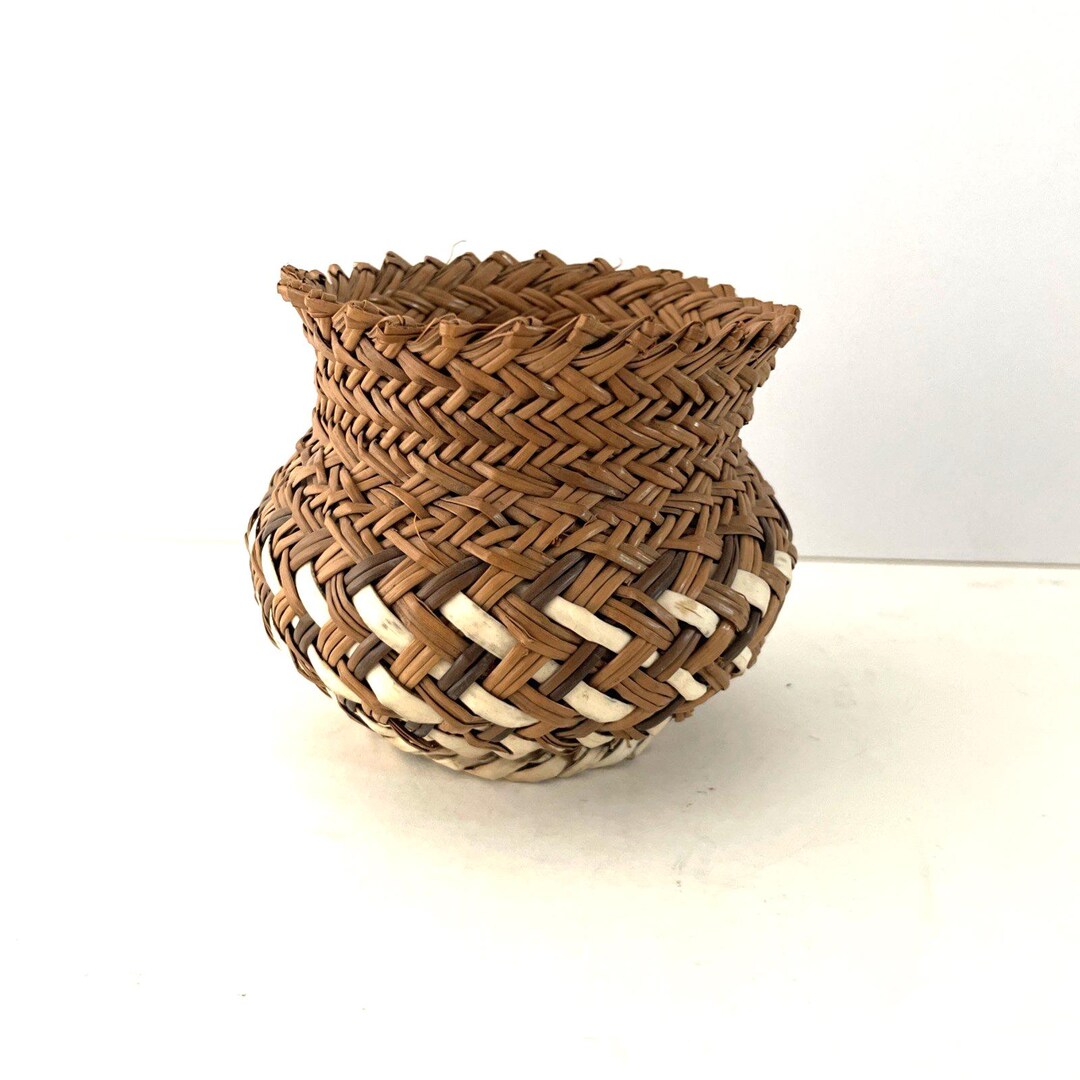 Vintage Tarahumara Basket Tri-color Triple Weave Handmade Mexico 4x4.5 ...