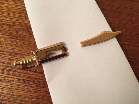 Retro Mid Century Gold Toned Sword Letter F Monogram … - Gem