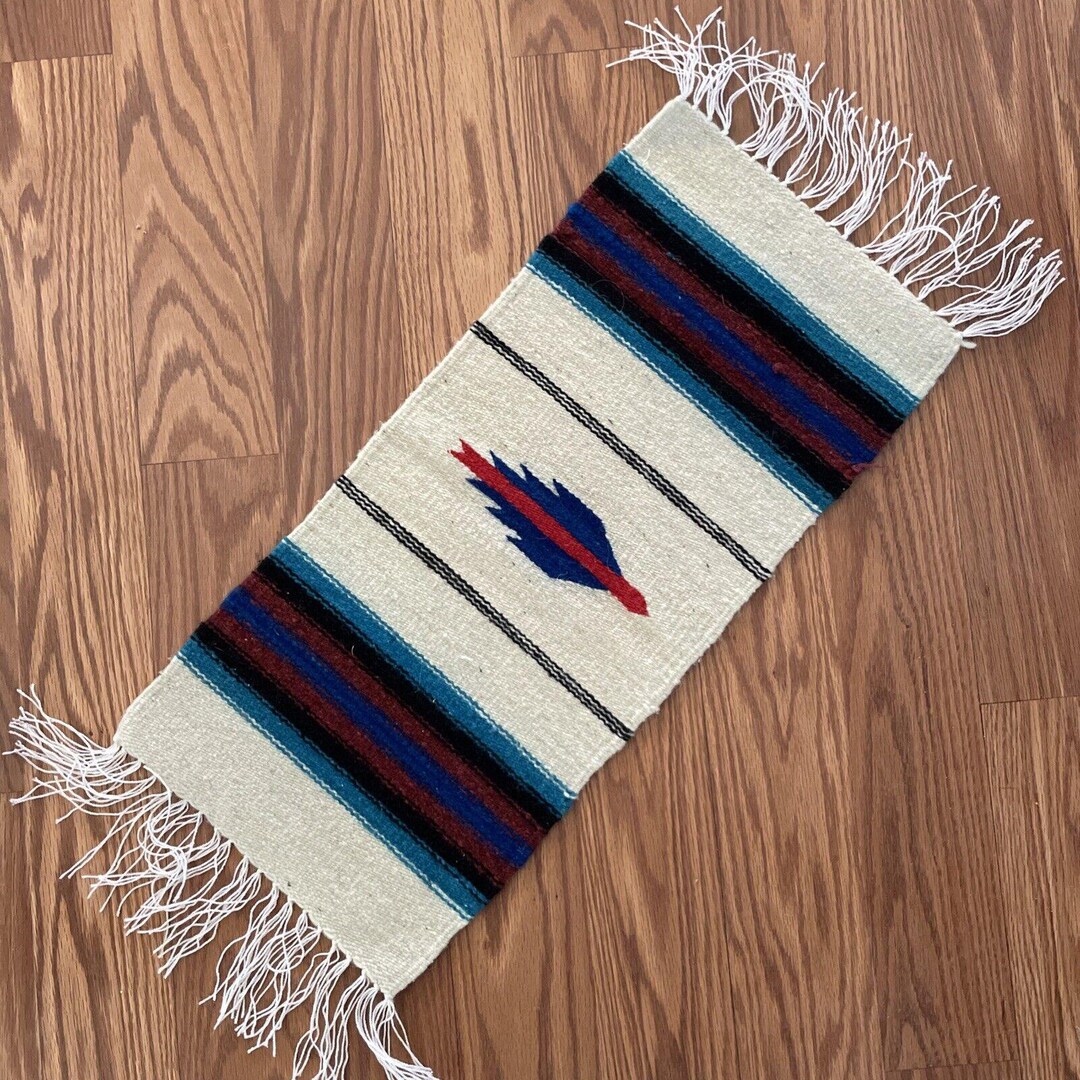 Small Vintage Chimayo Wool Rug / Wall Hanging Handmade Table Runner ...