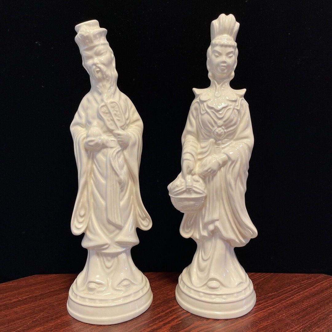 Pair Vintage Kwan Yin Male & Female Quad Asian God Goddess Statue 13.5 ...