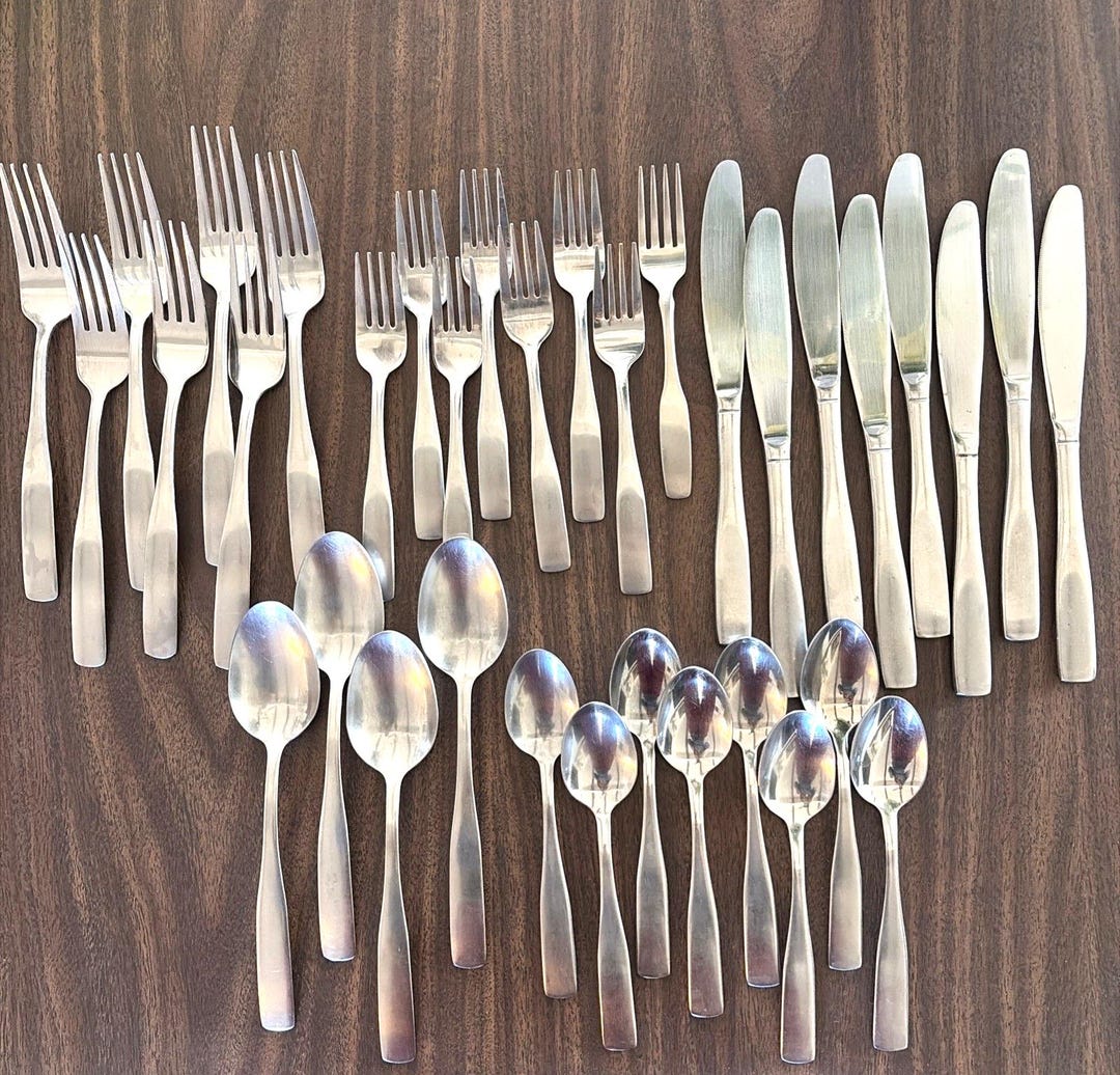 35 Pc Laurissa Cambridge Flatware Set Modern Stainless Steel - Etsy