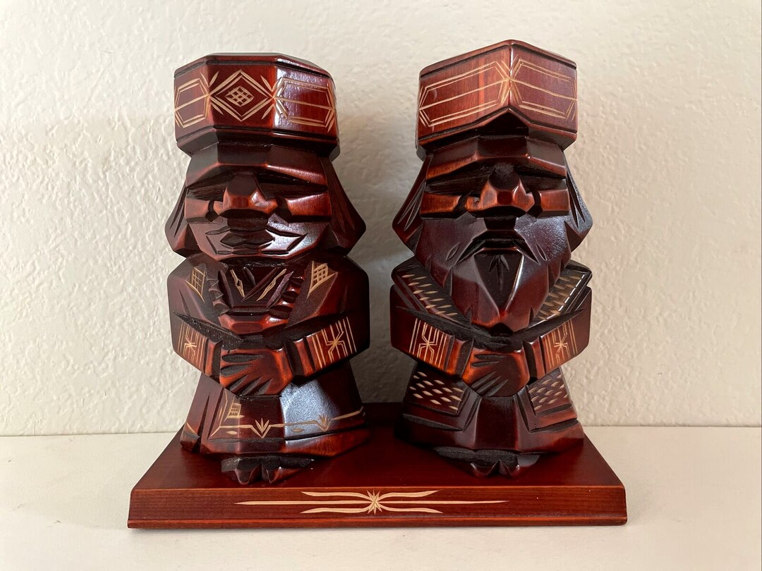 Set Male Female TIKI Totems Hand Carved Wood 8" W Platform - Etsy