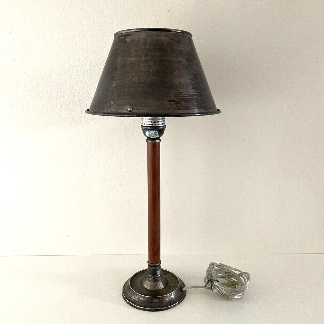 Pottery Barn Table Lamp Rustic Metal And Wood Country Industrial Accent Etsy