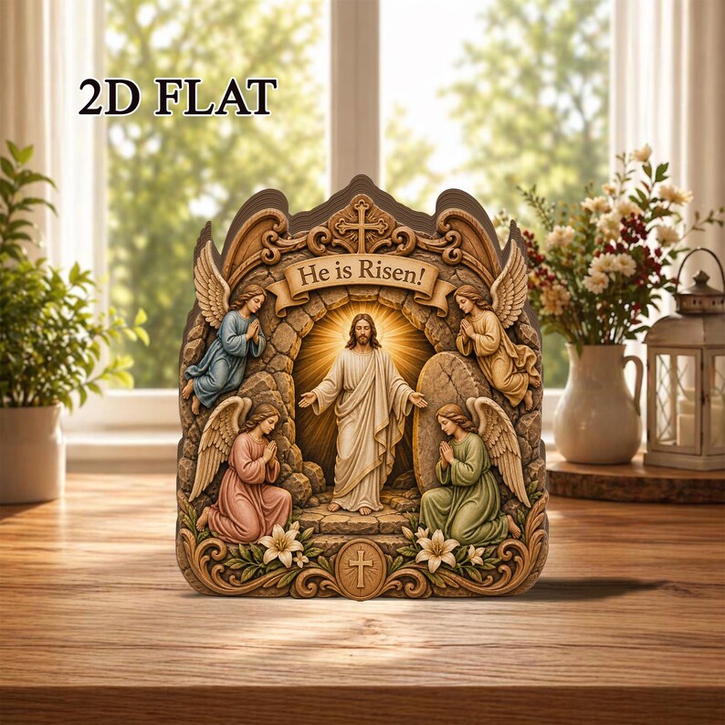He is Risen Wooden Block Decor: Jesus Resurrection Figurine, Christian ...