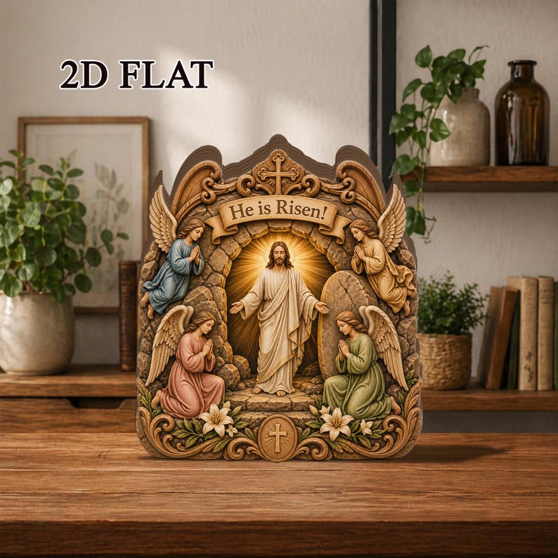 He is Risen Wooden Block Decor: Jesus Resurrection Figurine, Christian ...