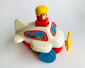 Push'ngo White Red Plane Toy Three Blue Wheels Tomy Children Vintage ...
