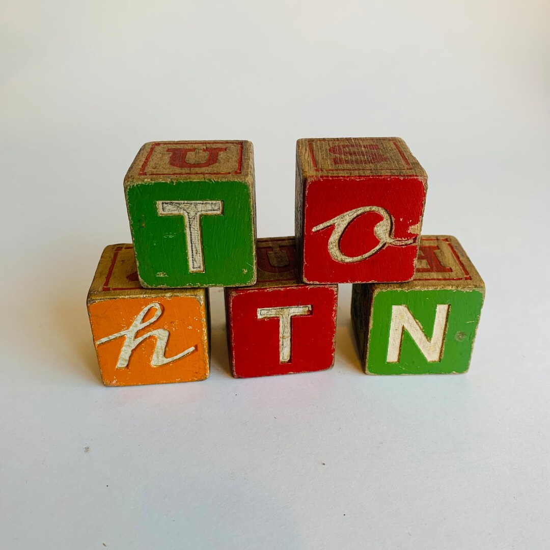 Vintage Collection of Wooden ABC Blocks With Print and Cursive Letters ...