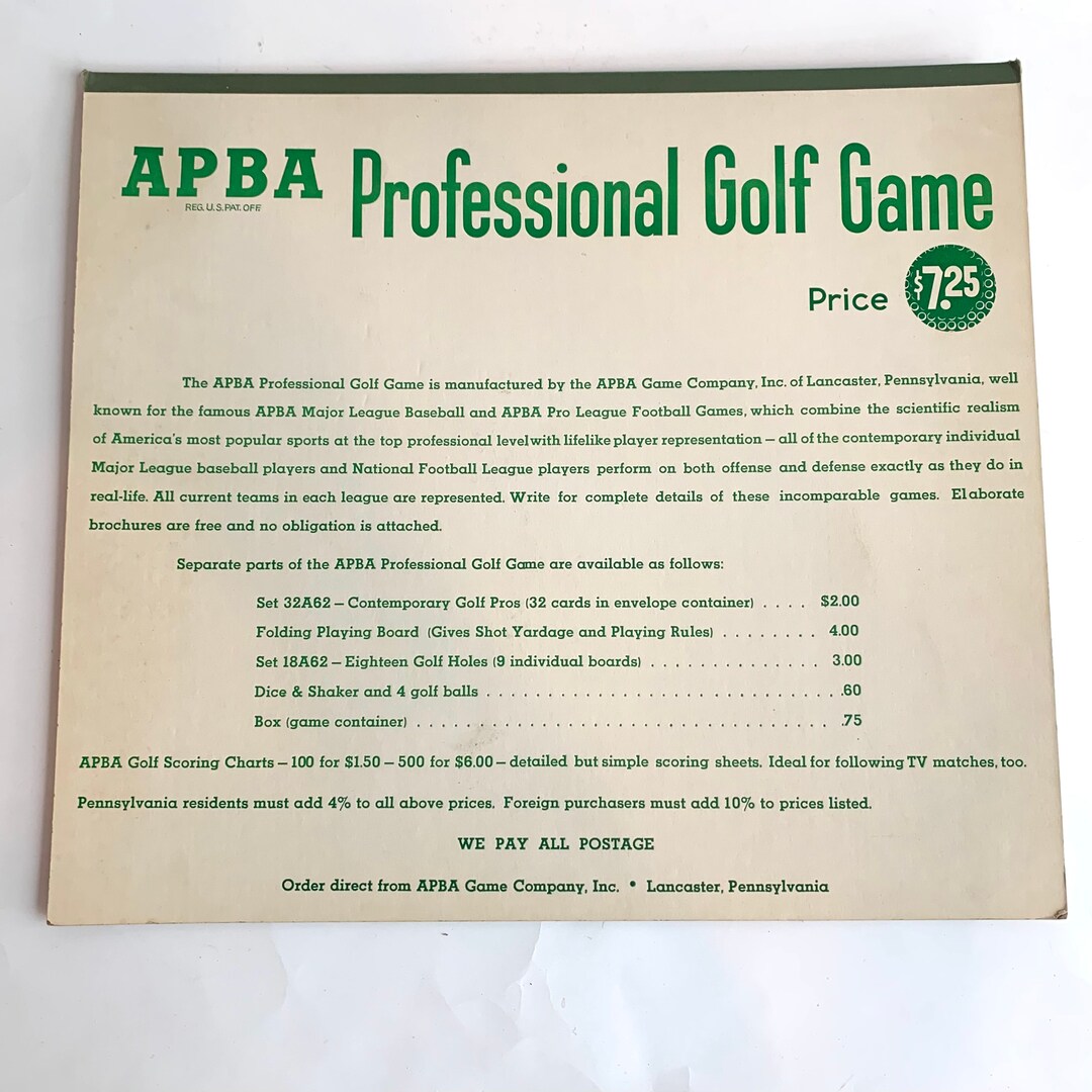 Vintage APBA Professional Golf Game - Etsy