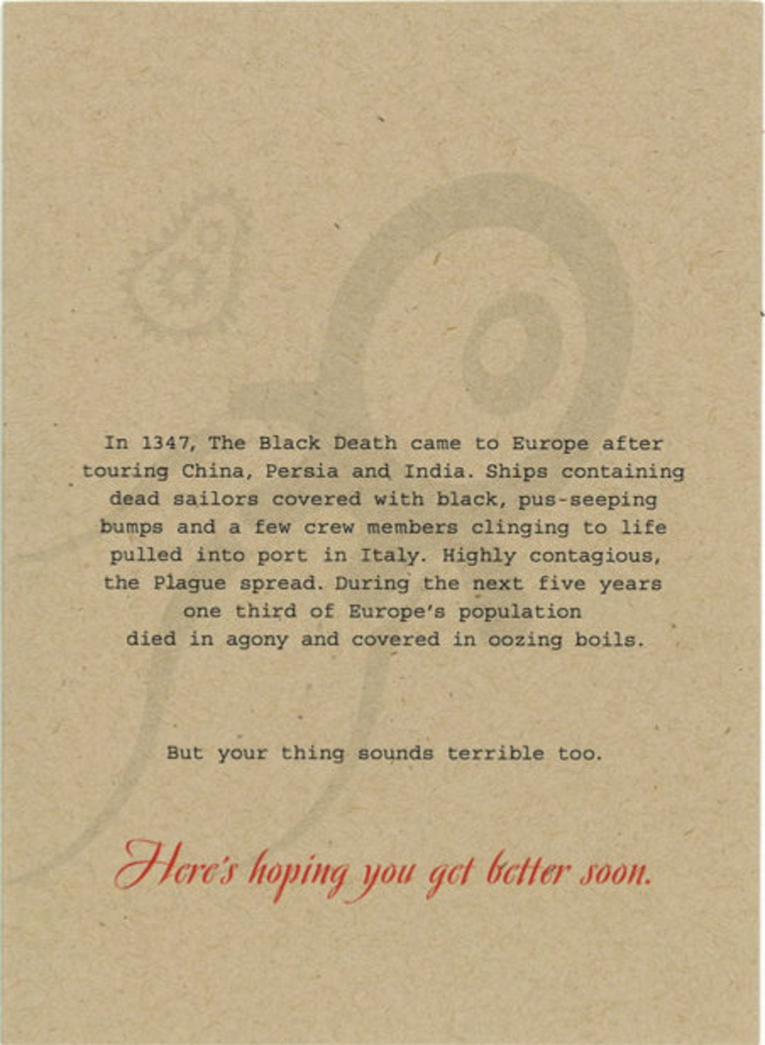 Get Well Soon Card, Black Death, Truthteller Line No. 5126 - Etsy