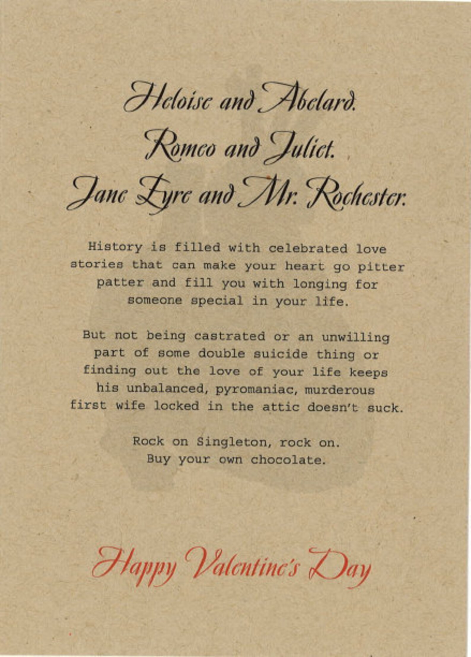 Valentine's Day Card, Singleton Card, Heloise & Abelard Card ...