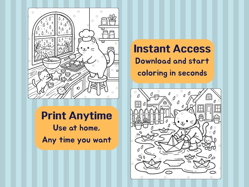 Cozy Cat Coloring Book, Rainy Day Adventures, Bold Easy Animal Pages ...
