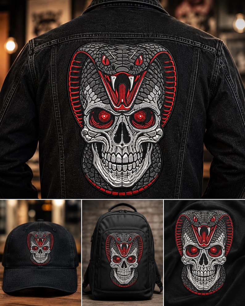 Skull Snake Embroidery Design, Gothic Skull Embroidery Pattern, Serpent ...