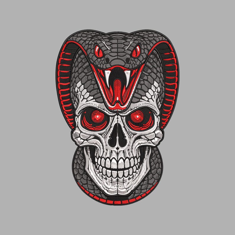 Skull Snake Embroidery Design, Gothic Skull Embroidery Pattern, Serpent ...