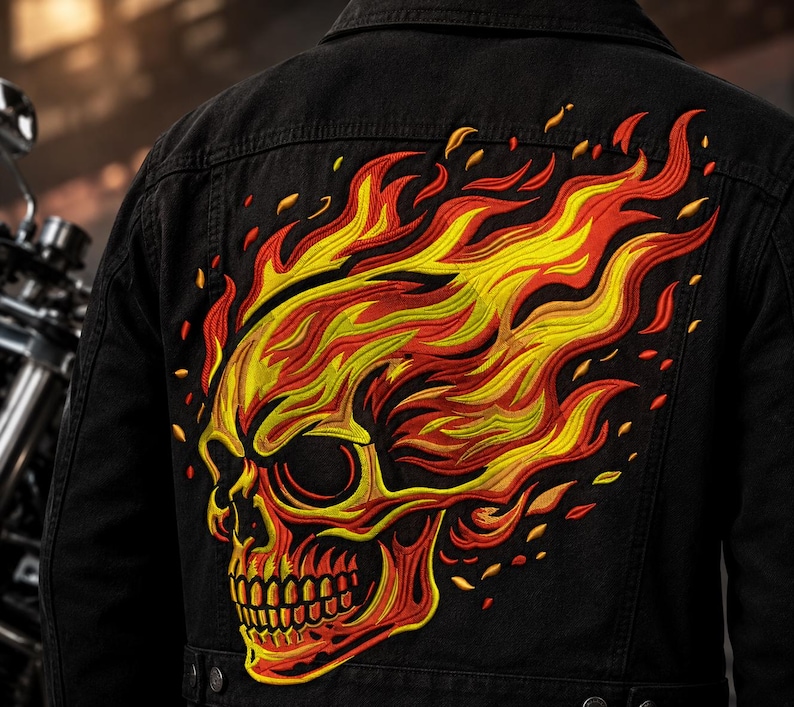 Flaming Skull Embroidery Design | Gothic Fire Skull Machine Embroidery ...