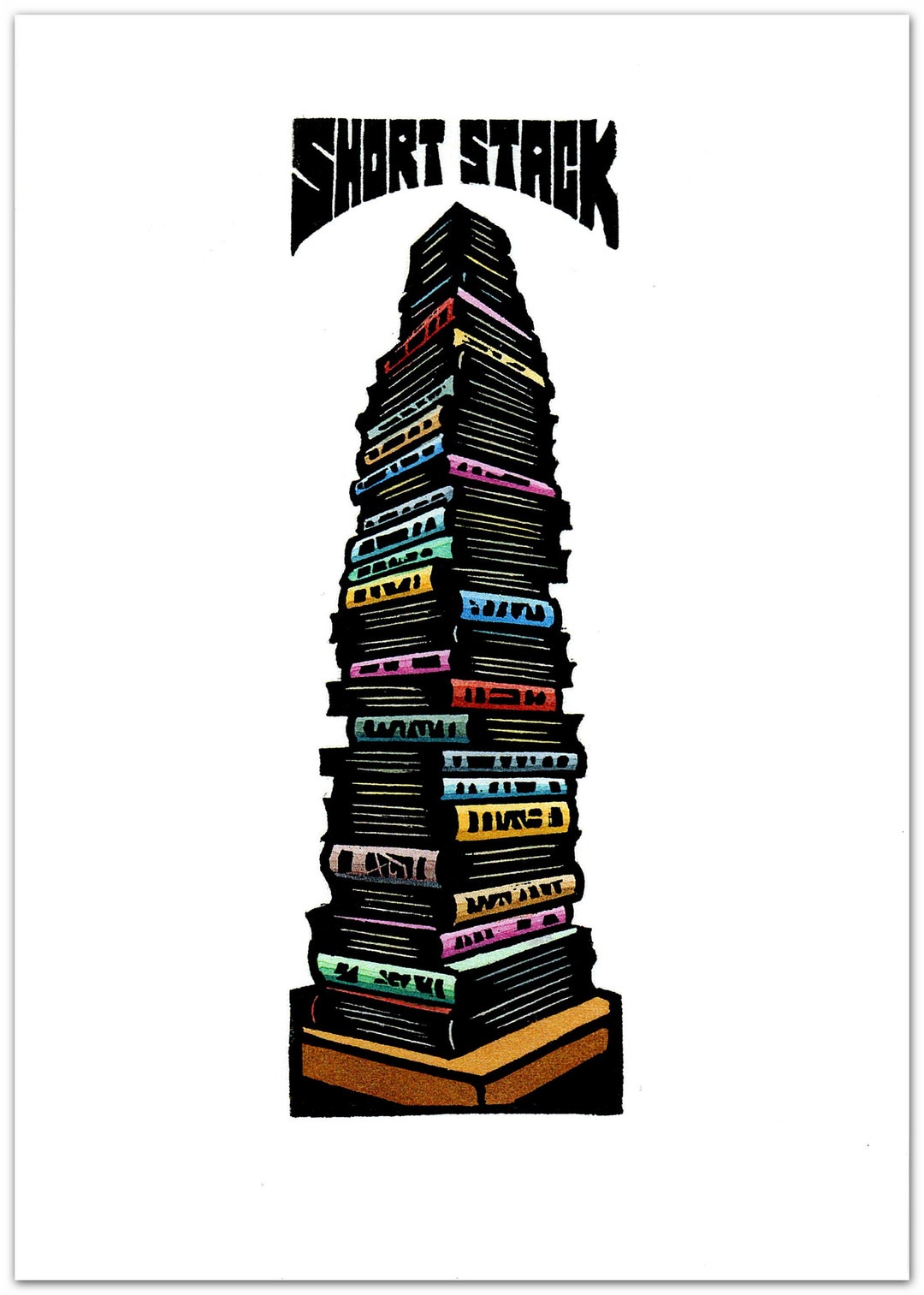 12 Greeting Cards of a "short Stack" of Books From an Original Hand ...