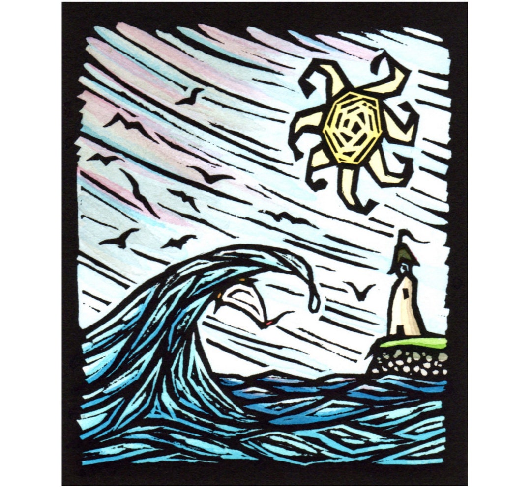 Original Linocut 1608 of Sailboat on Wave by Ken Swanson - Etsy