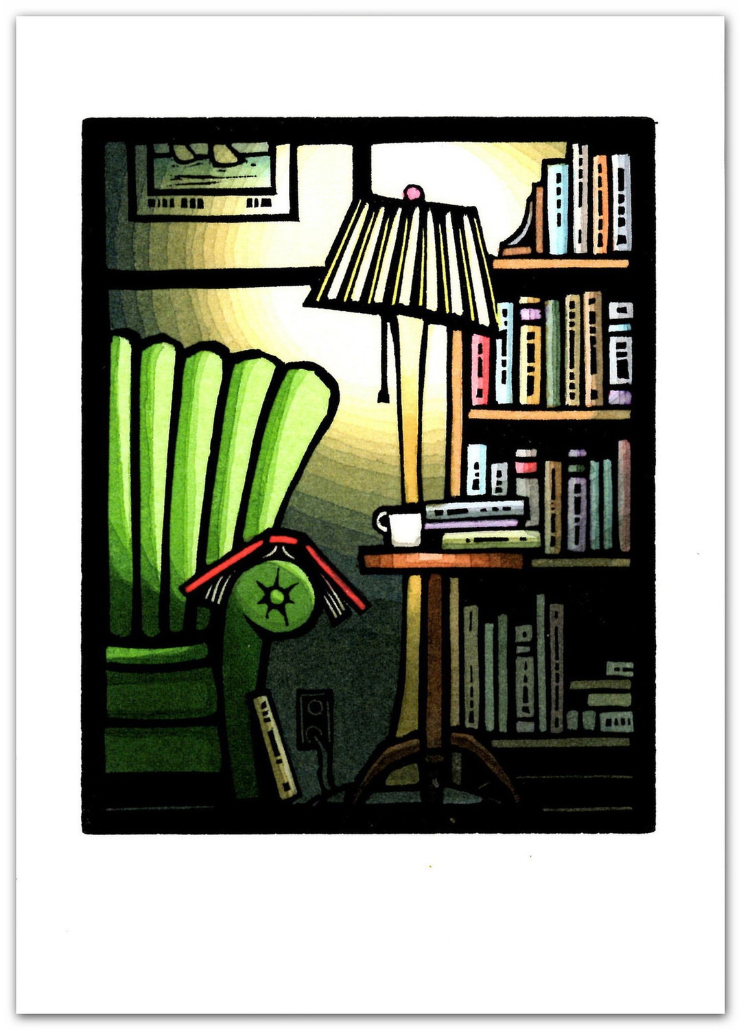 6 Greeting Cards of a Cozy Place for Reading From an Original Linocut ...