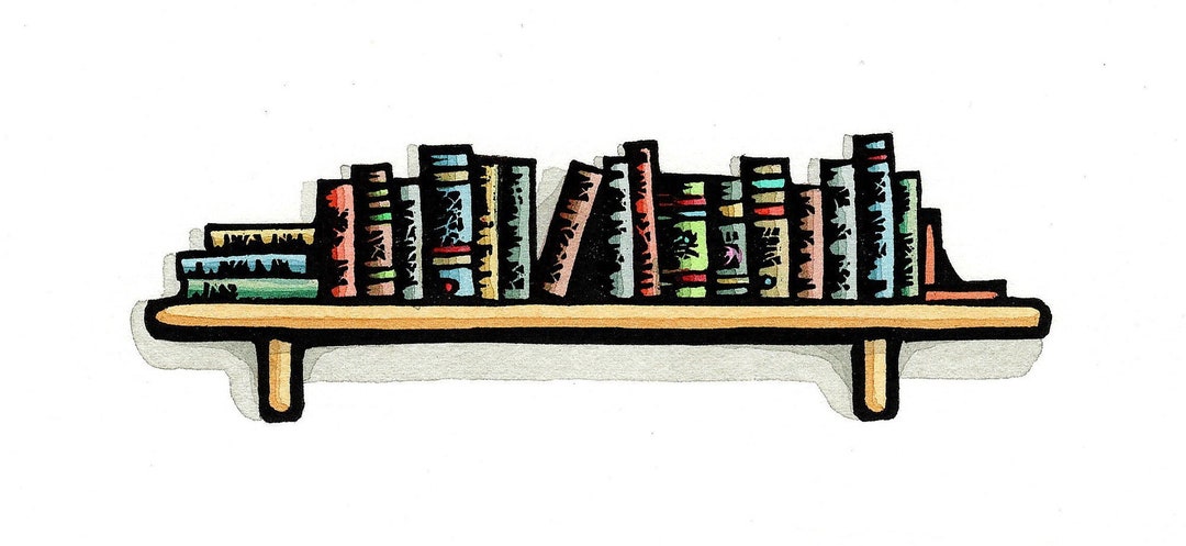NEW Original Linocut 2242 of a Wall Shelf With 19 Books - Etsy