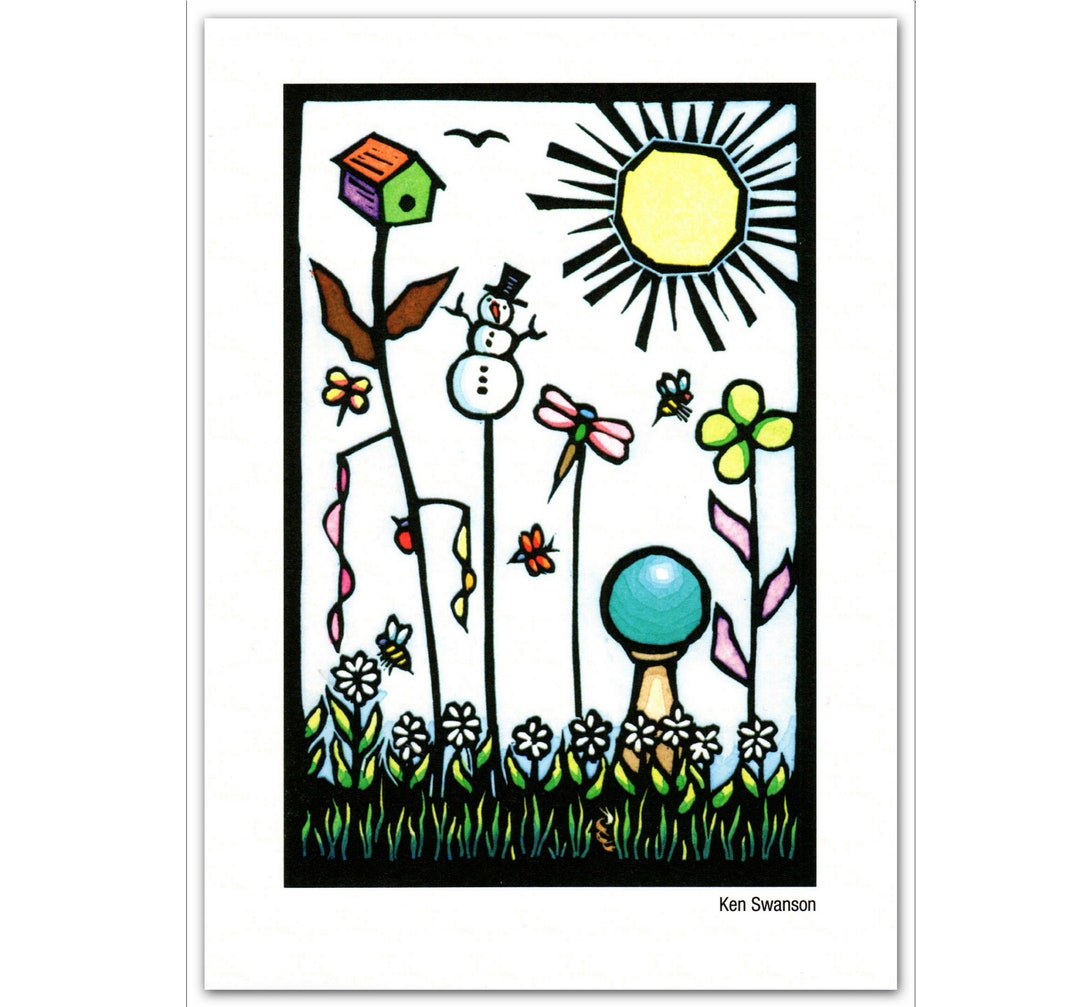 Greeting Card (1) Titled "how Does YOUR Garden Grow?" From a Linocut by ...