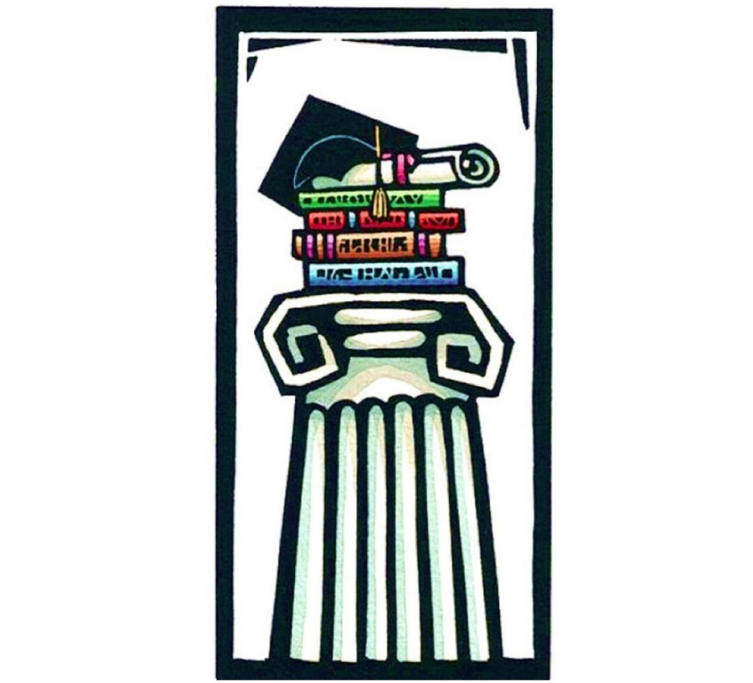 Original Linocut (0029) of Books on Pedestal by Ken Swanson - Etsy