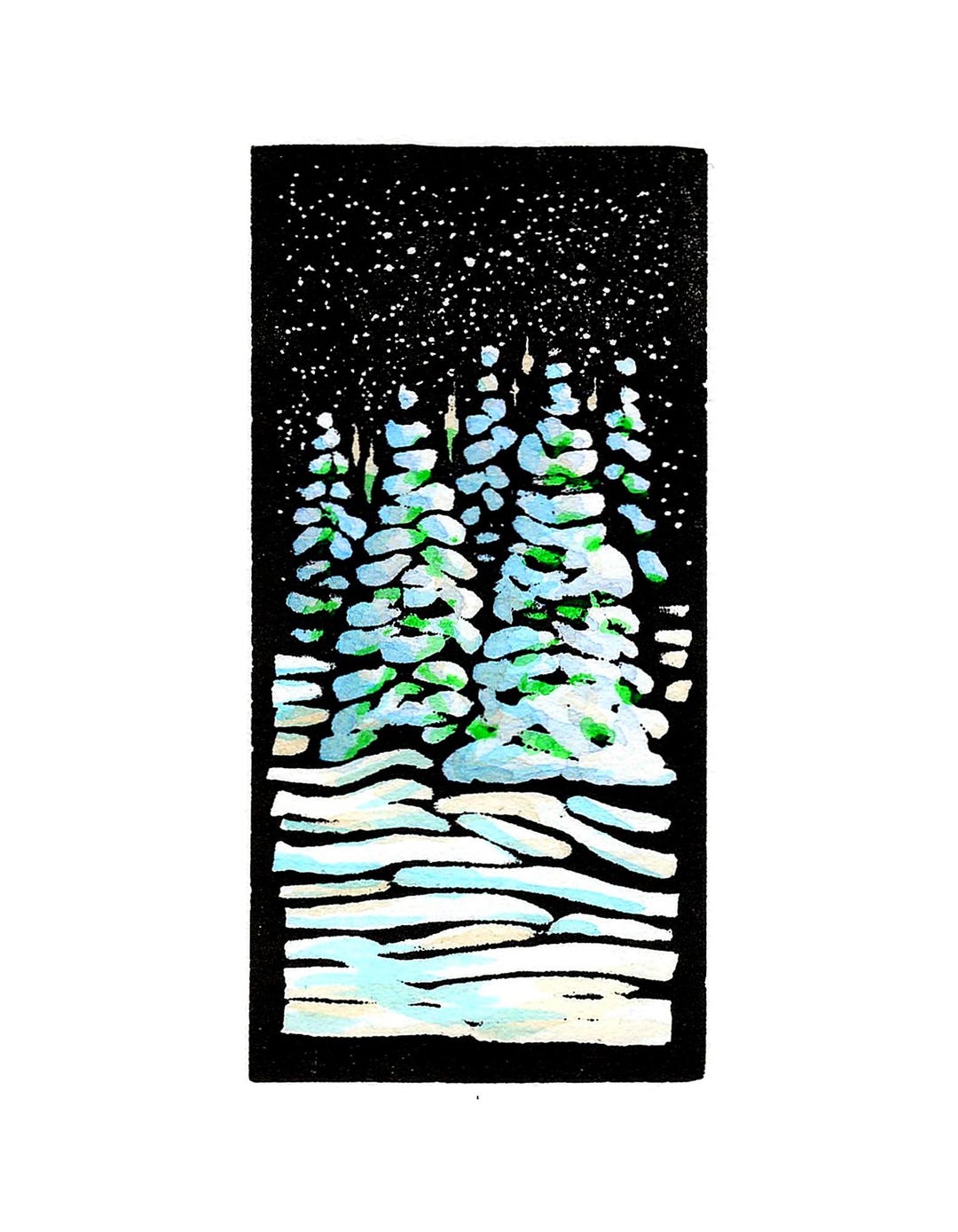 NEW Original Linocut 2432 of Snowy Winter Pine Trees - Etsy