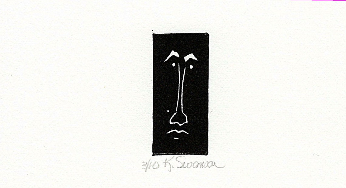 Original Linocut (2215) of a Long Tiny Face by Ken Swanson - Etsy