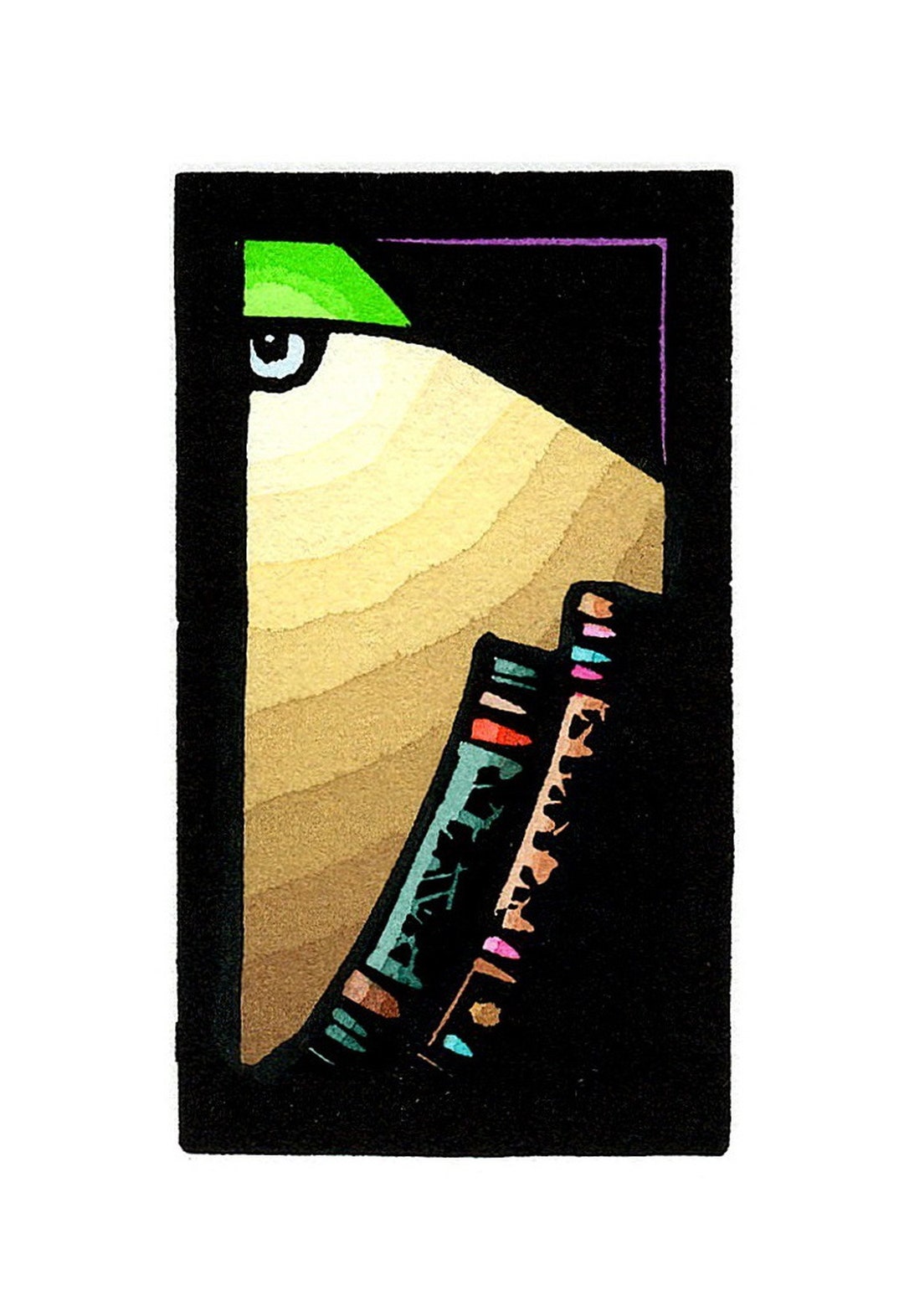 NEW Linocut 2425 Small Print of Two Books Under a Green Lamp - Etsy