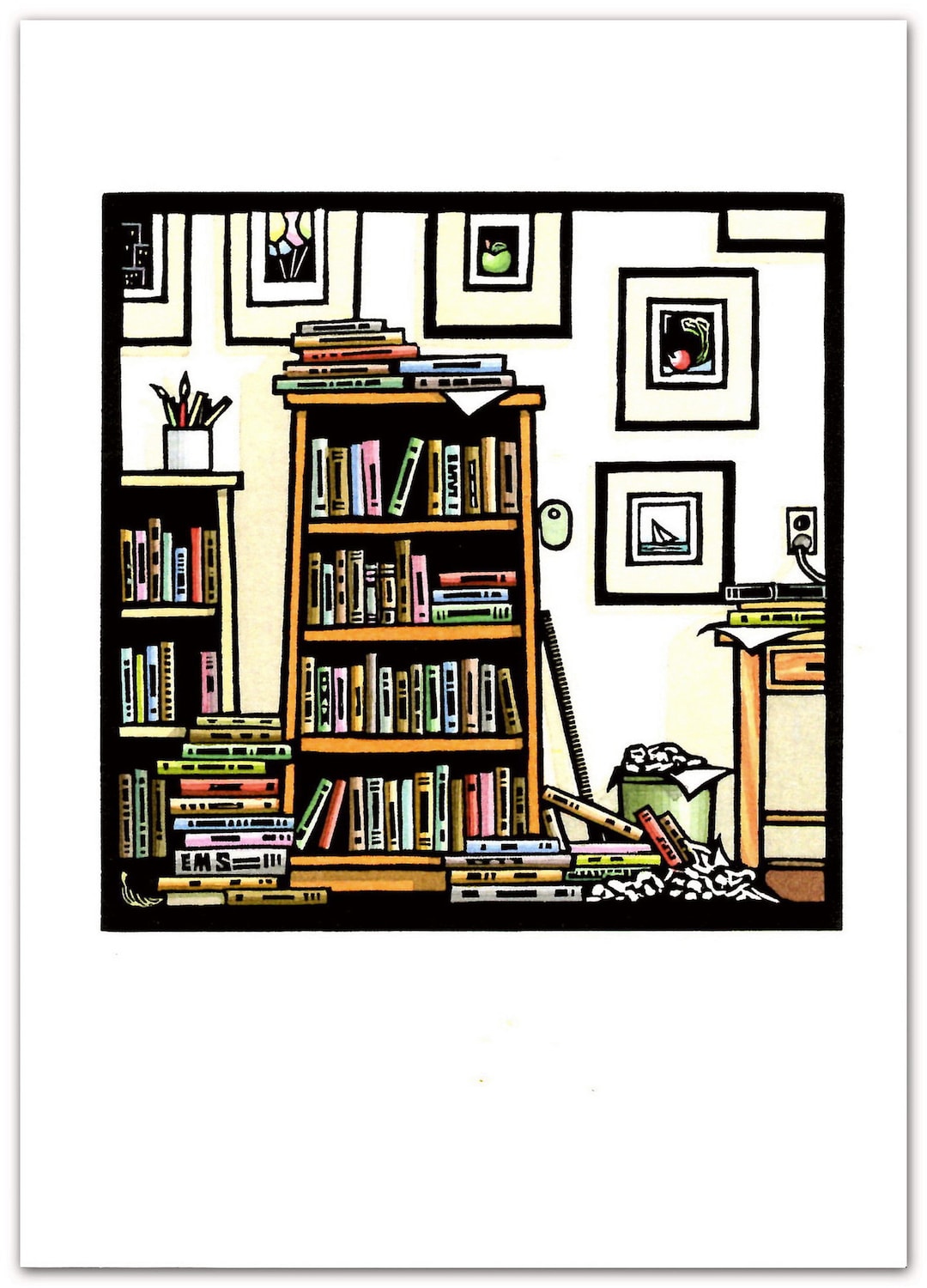 12 Greeting Cards Depicting My "studio Library" From a Linocut by Ken ...