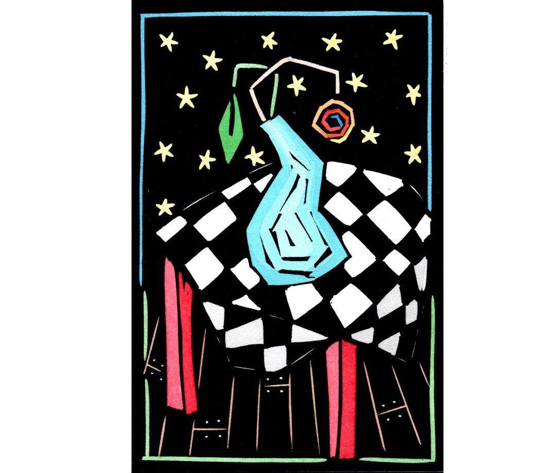 Original Linocut (1914) of a Flower in a Blue Vase by Ken Swanson - Etsy