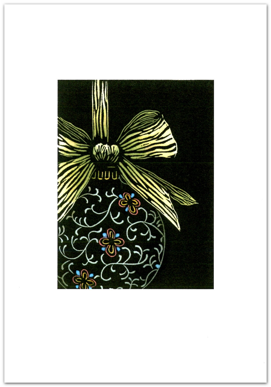 6 Greeting Cards of a Christmas Tree Ornament From an Original Linocut ...