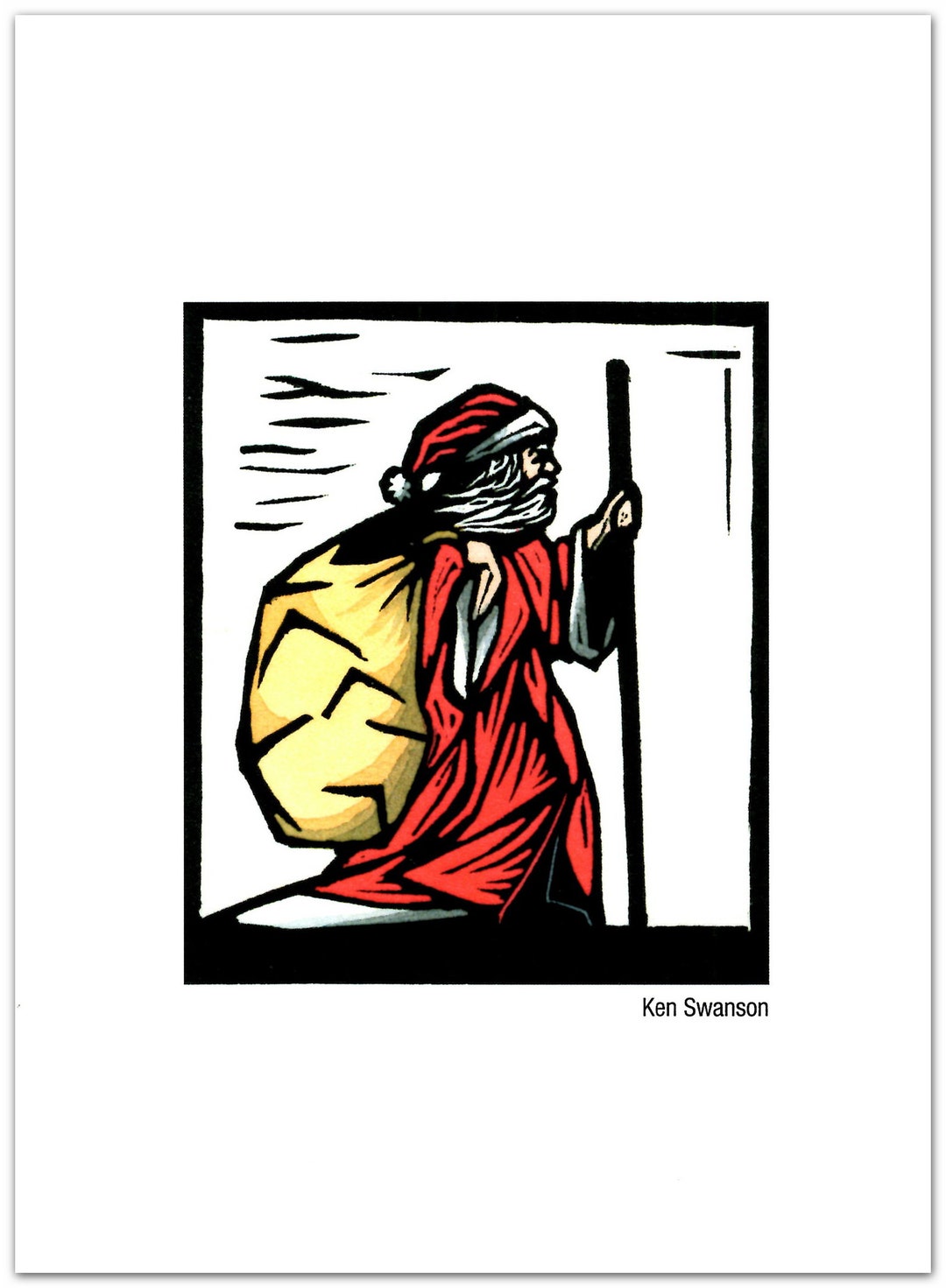 6 Greeting Cards of Santa Delivering Gifts From a Linocut by Ken ...