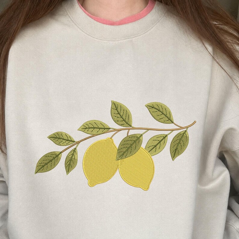 Lemon Branch Embroidery Design Citrus Botanical Minimal Machine Stitch ...