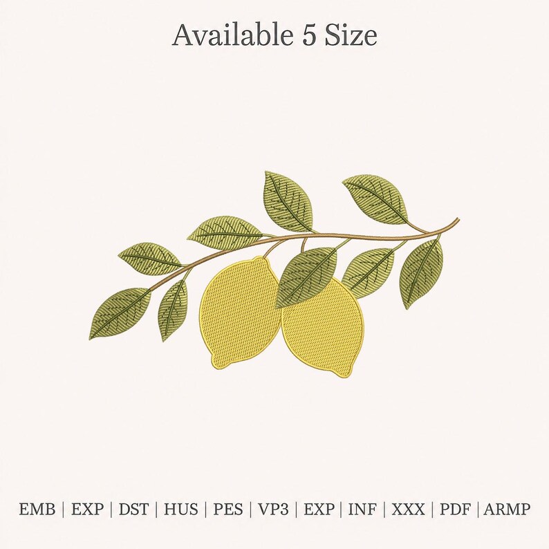 Lemon Branch Embroidery Design Citrus Botanical Minimal Machine Stitch ...