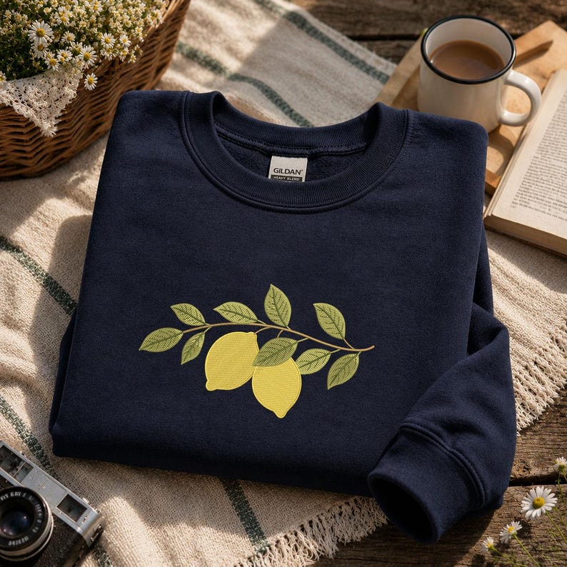 Lemon Branch Embroidery Design Citrus Botanical Minimal Machine Stitch ...