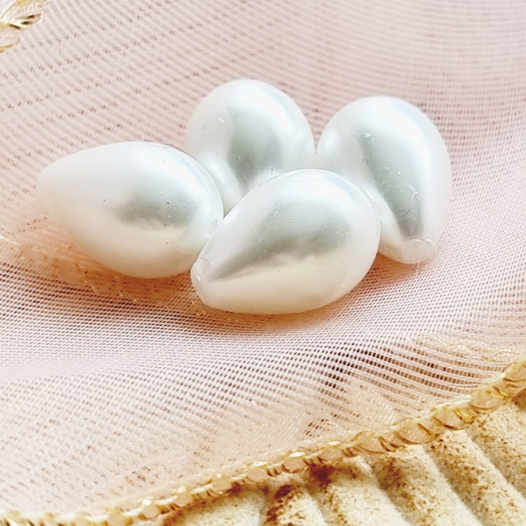 White Pearl Glass Teardrop Beads, Jewelry Making, Lot of 2 Pcs - Etsy
