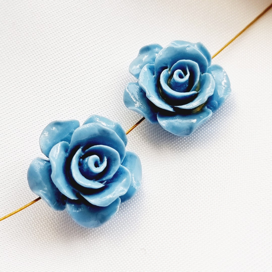 Blue Roses Beads, Acrylis Blue Beads, Size 15x8 Mm, Lot of 5 Pcs ...