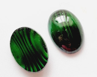 4 Cabochons 14x10mm Green Glass Material for Jewelery - Etsy