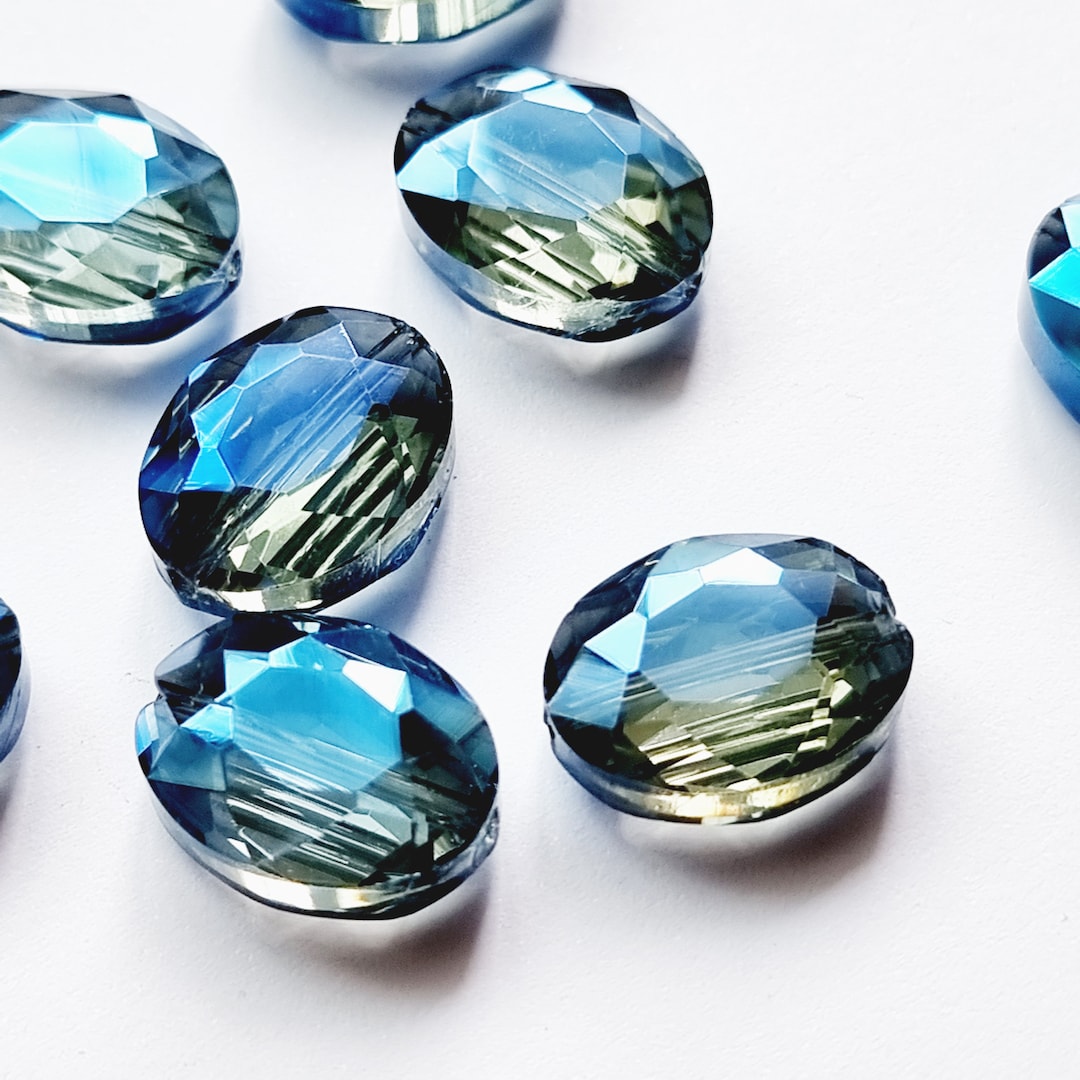 Crystal Oval Beads, Faceted Dark Gray Blue Color Beads, 16x12 Mm Size ...