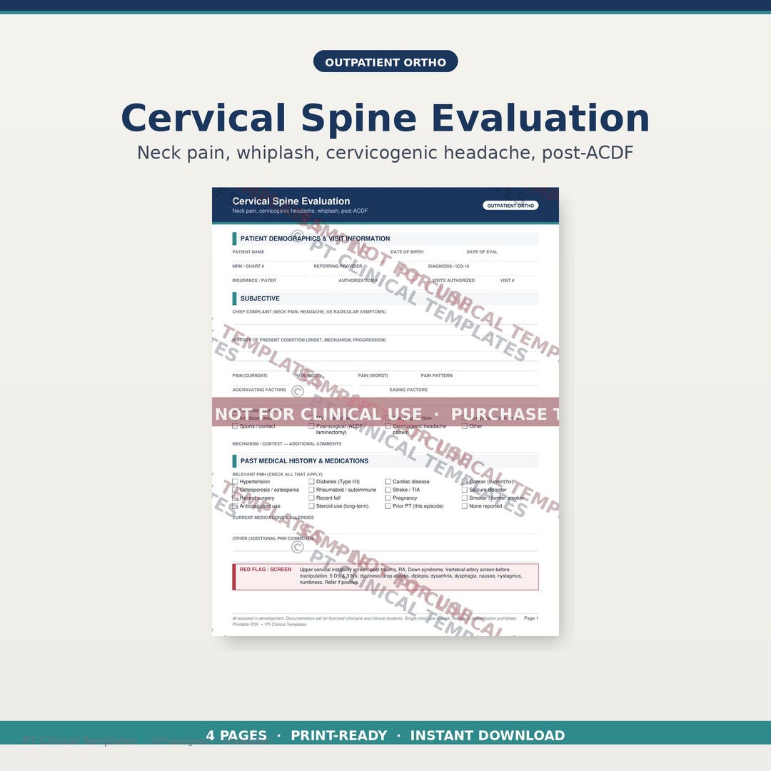 Cervical Spine Evaluation Template | Neck Pain, Whiplash, Headache PT ...