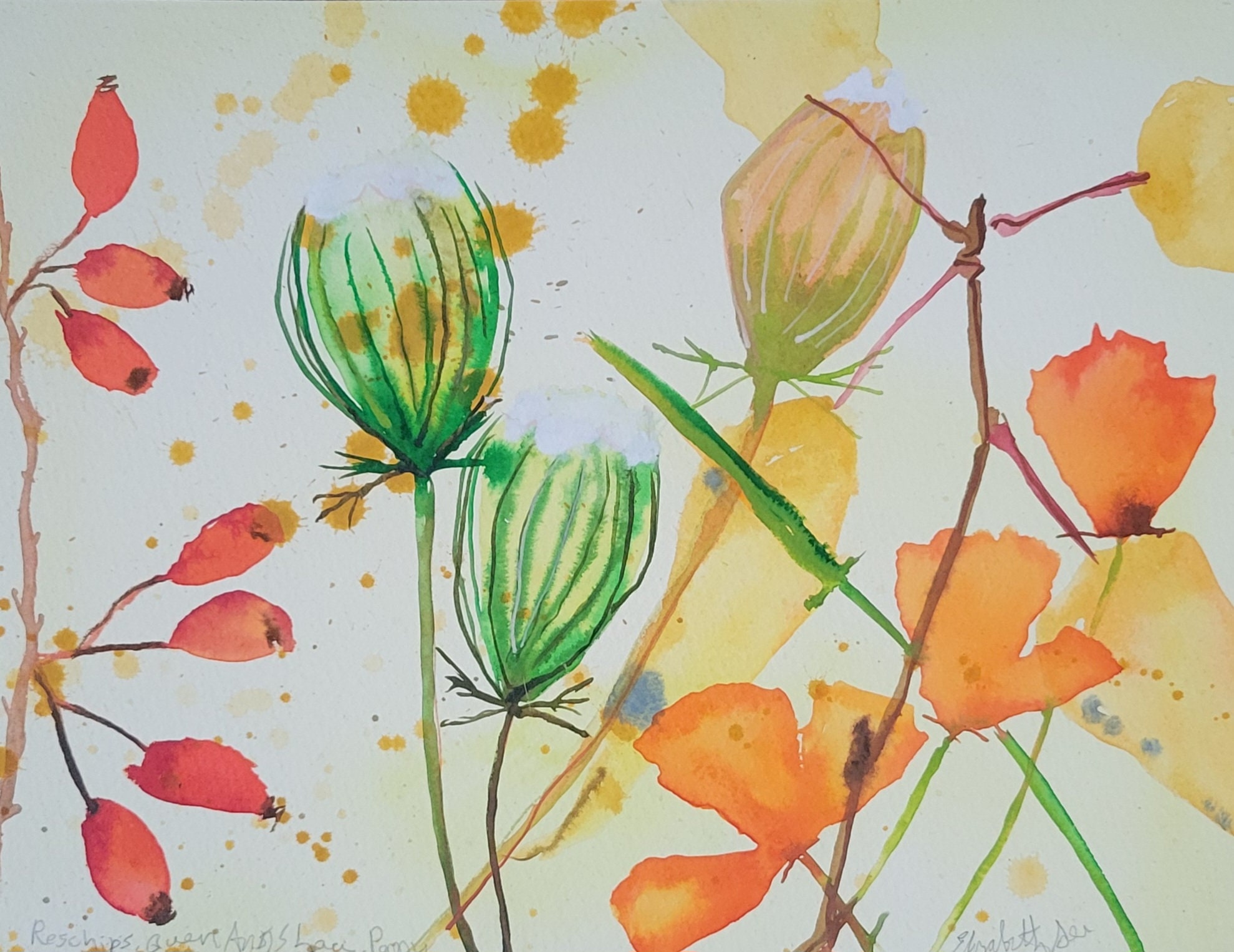 Original Ink Painting Fall Flowers - Etsy