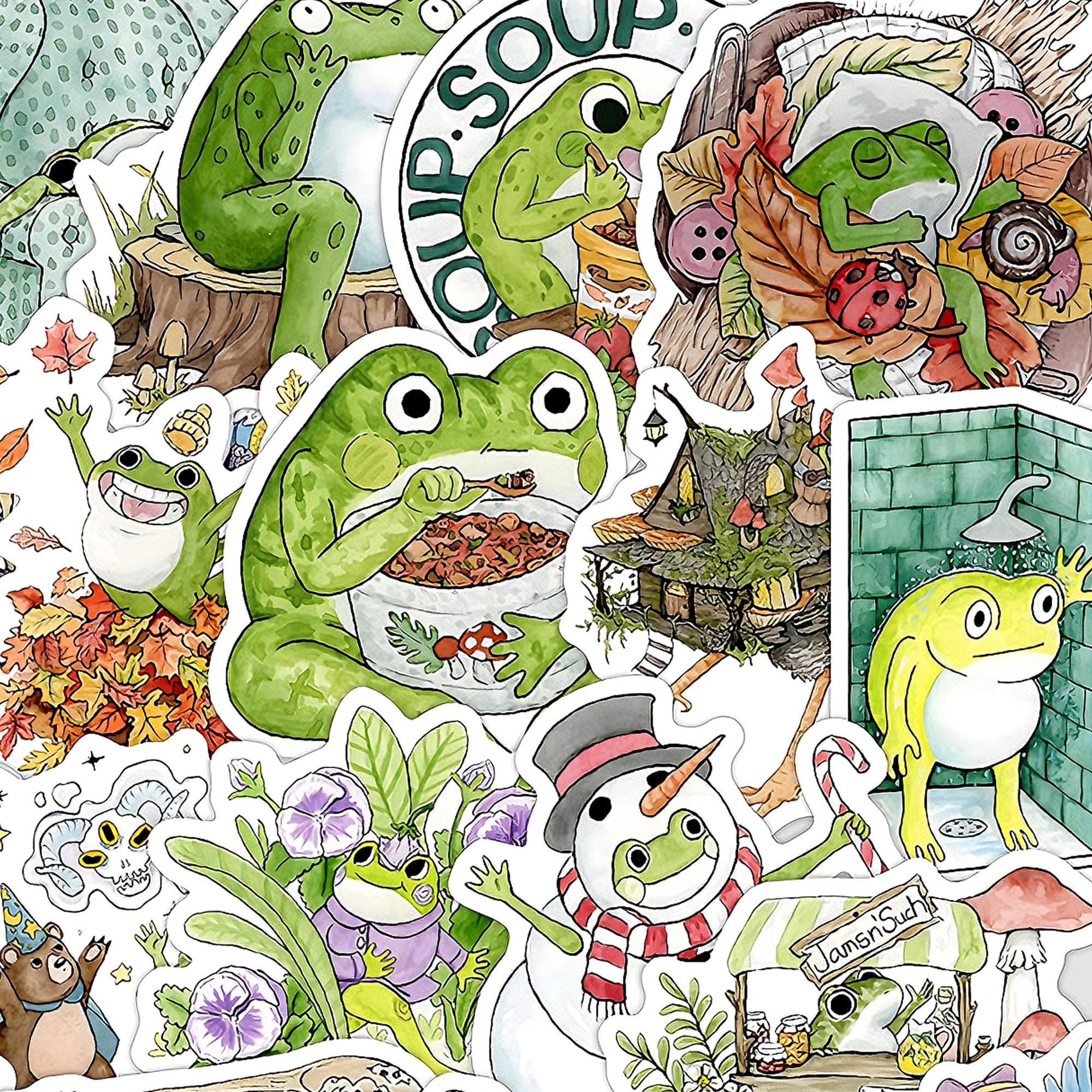 50 Cute Cartoon Frog Stickers, Creative Doodle Amphibian Decals ...
