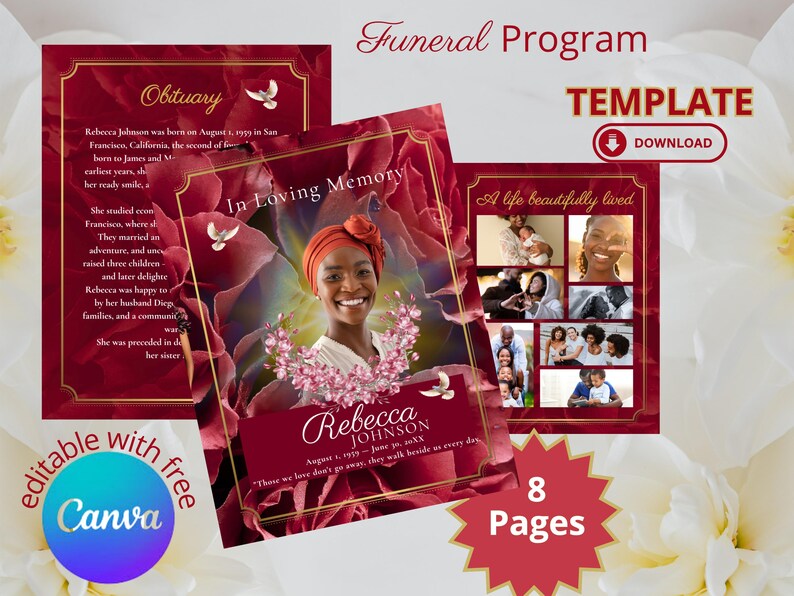 Funeral Program for A Loved One Memorial Booklet Obituary Celebration ...