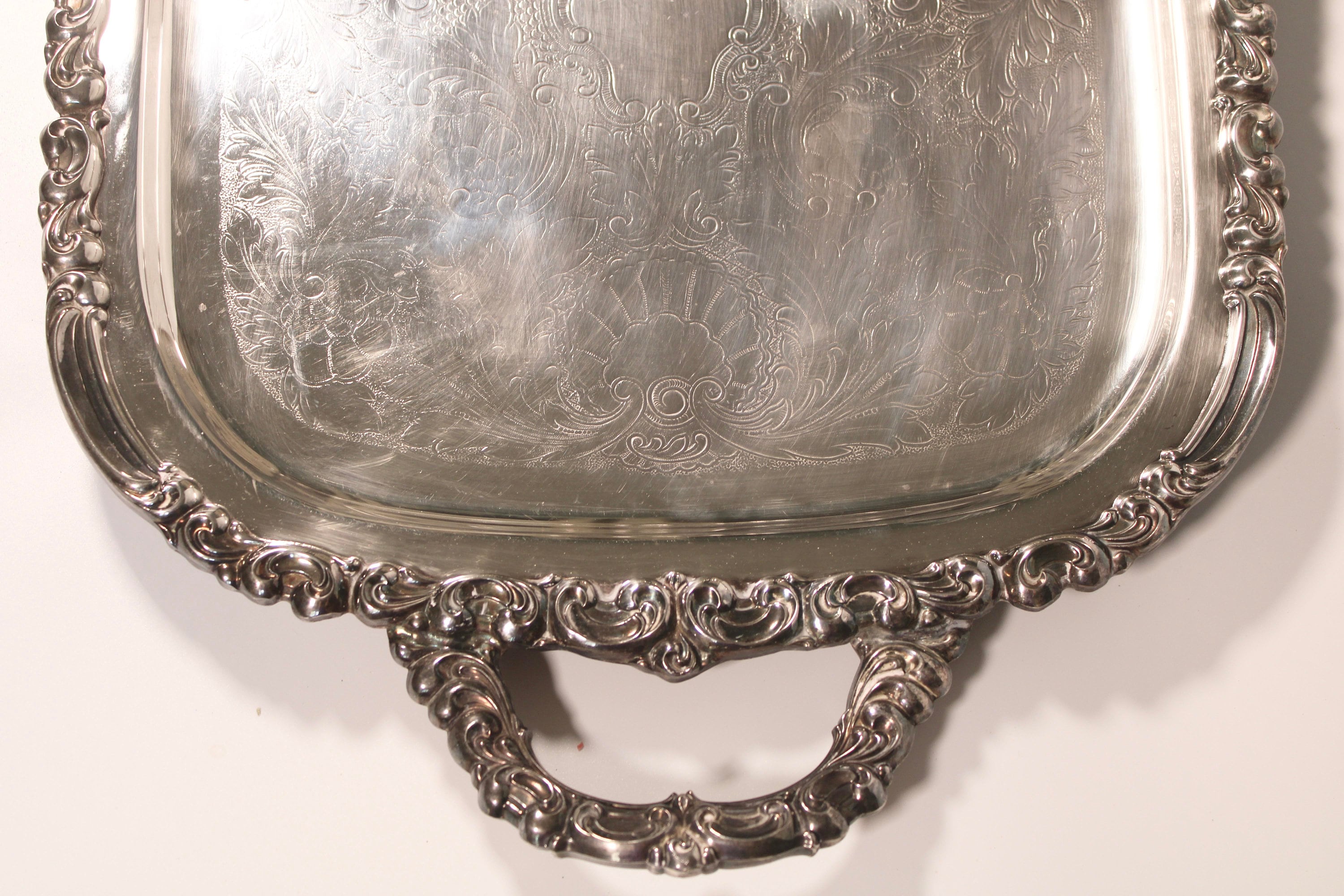 Mid Century Italian Large Silver Plate Footed Serving Tray With Handles ...