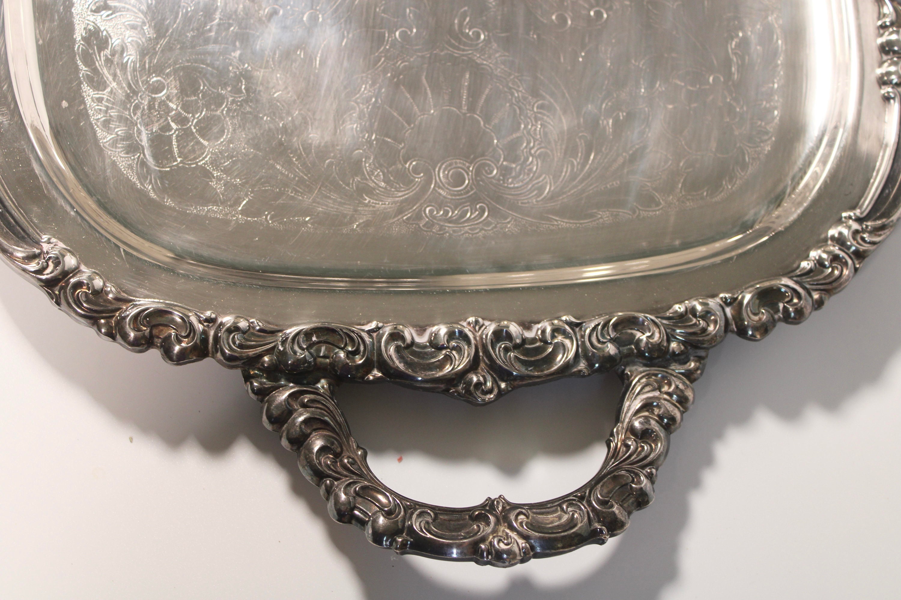 Mid Century Italian Large Silver Plate Footed Serving Tray With Handles ...